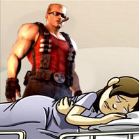 What Do You Mean You Lost the Baby meme depicting Duke Nukem standing over the female character from Loss.