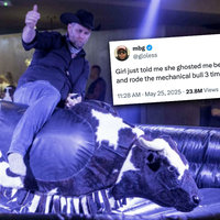 I Got Too Drunk and Rode the Mechanical Bull 3 Times On Our First Date tweet and meme example.