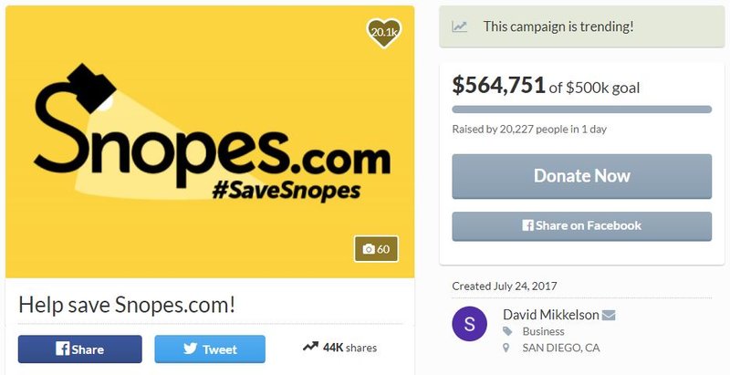 Snopes Raises Over $500,000 on Crowdfunding Site GoFundMe to Raise ...