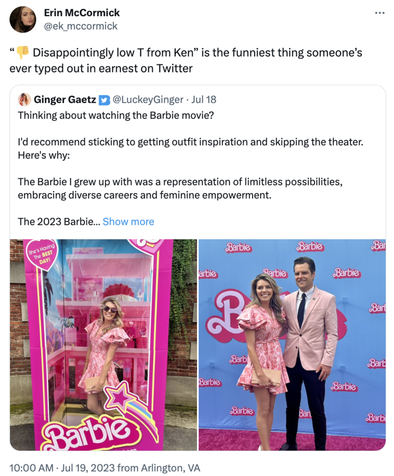 Matt Gaetz Wife Offers First Viral Conservative Review Of 'Barbie ...