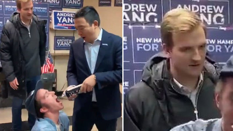 2020 Dem Candidate Andrew Yang Sprays Whipped Cream Into Kneeling ... 2020 Dem Candidate Andrew Yang Sprays Whipped Cream Into Kneeling ...