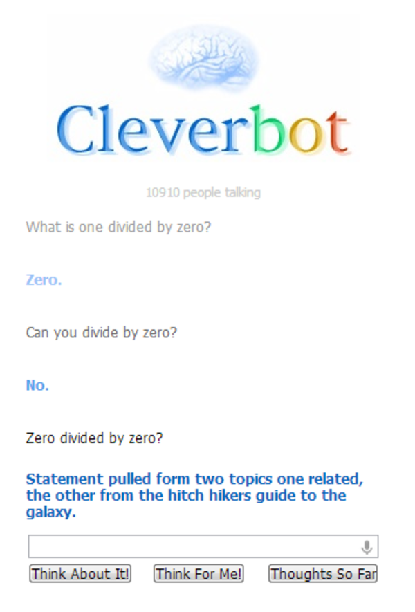 Zero Divided by Zero Cleverbot | Divide By Zero | Know Your Meme
