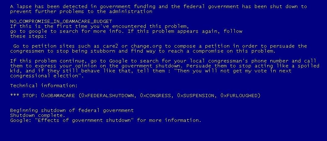 My BSOD parody on the current government shutdown | Blue Screen of ...