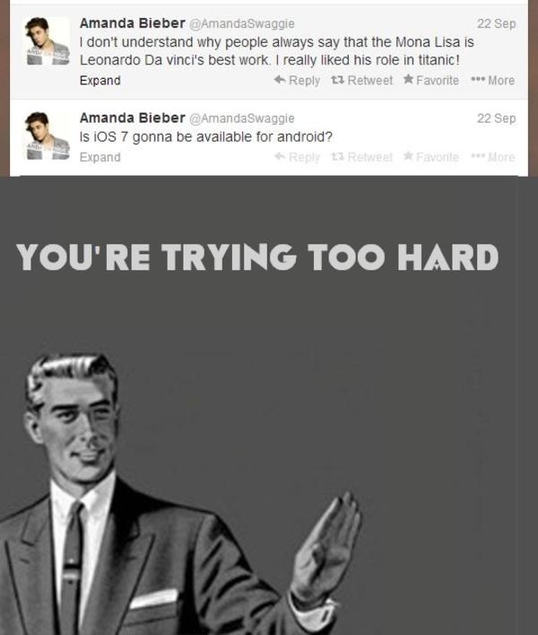 Confirmed: Amanda's a troll. | Amanda Bieber's Tweets | Know Your Meme