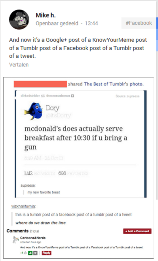 Now its a knowyourmeme repost of a google+ post of a knowyourmeme post ...