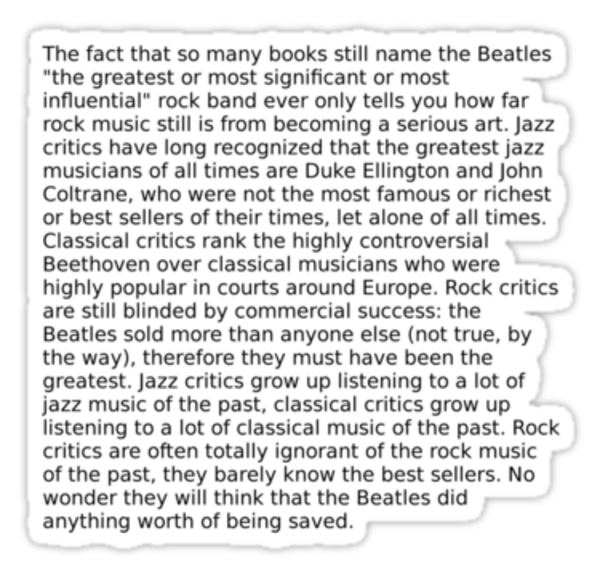 An actual quote by Piero Scaruffi, from his Beatles review. | Piero ...