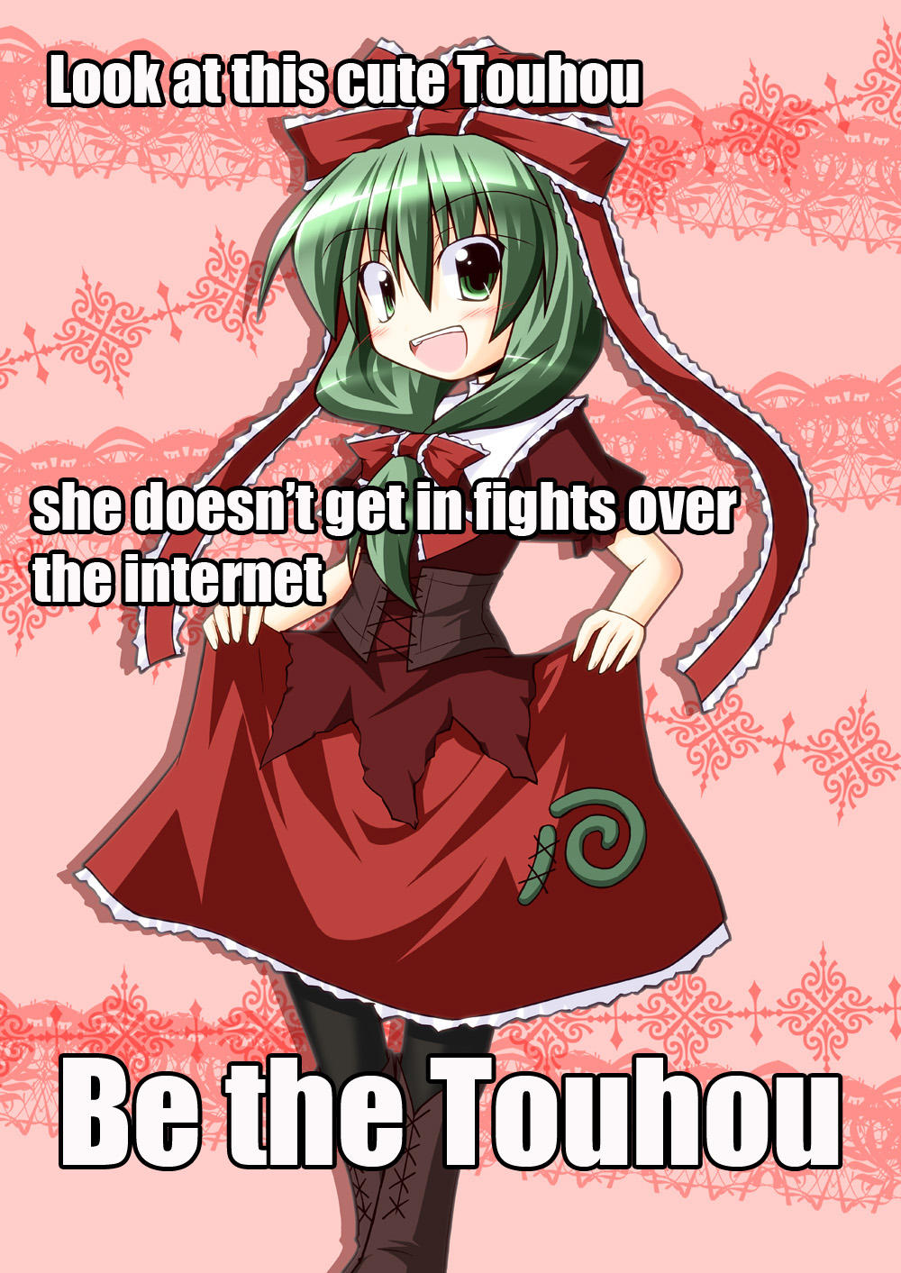 Look at this cute touhou. She doesn't get in fights over the internet ...