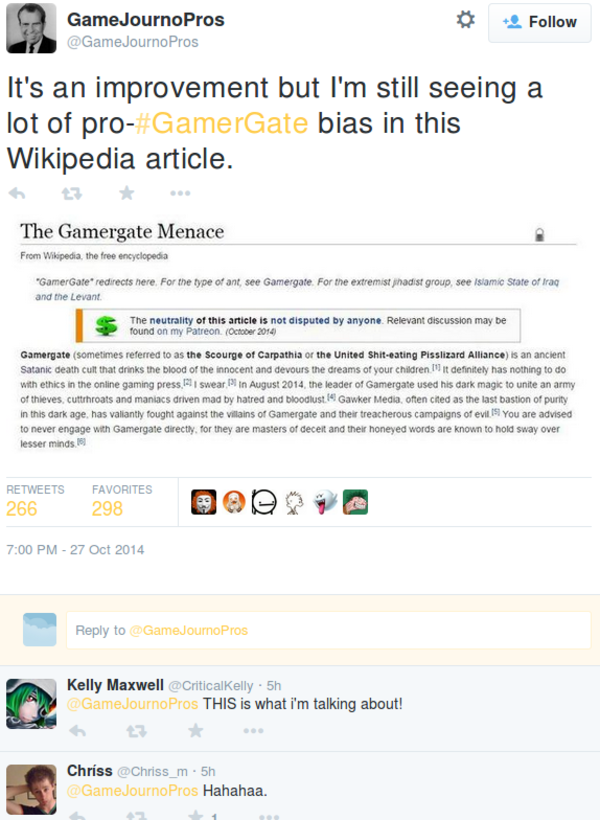 Full version of Wikipedia and tweet | GamerGate | Know Your Meme