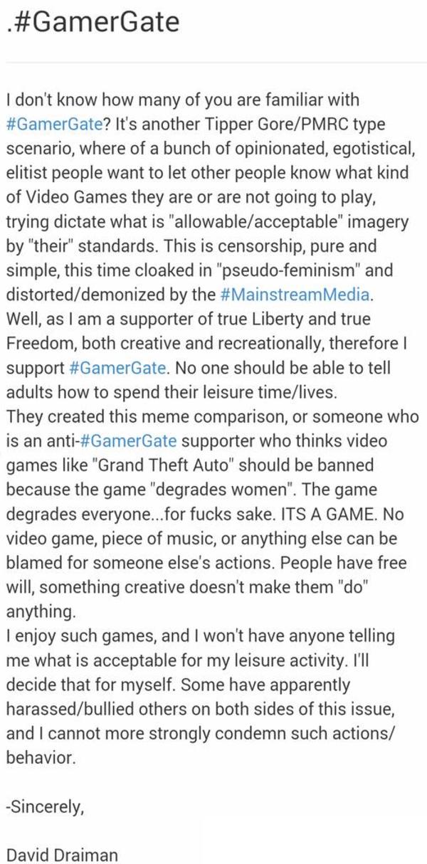 David Draiman's Thoughts On Gamergate | GamerGate | Know Your Meme