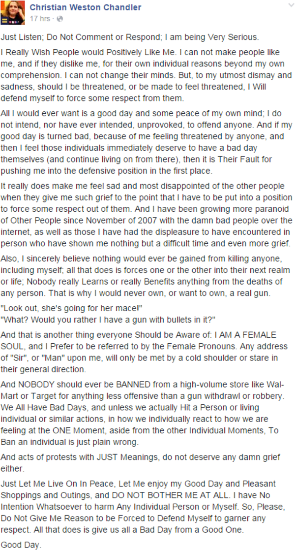 Facebook Update 1/11/2015 | Chris-Chan / CWC / Christine Weston ...