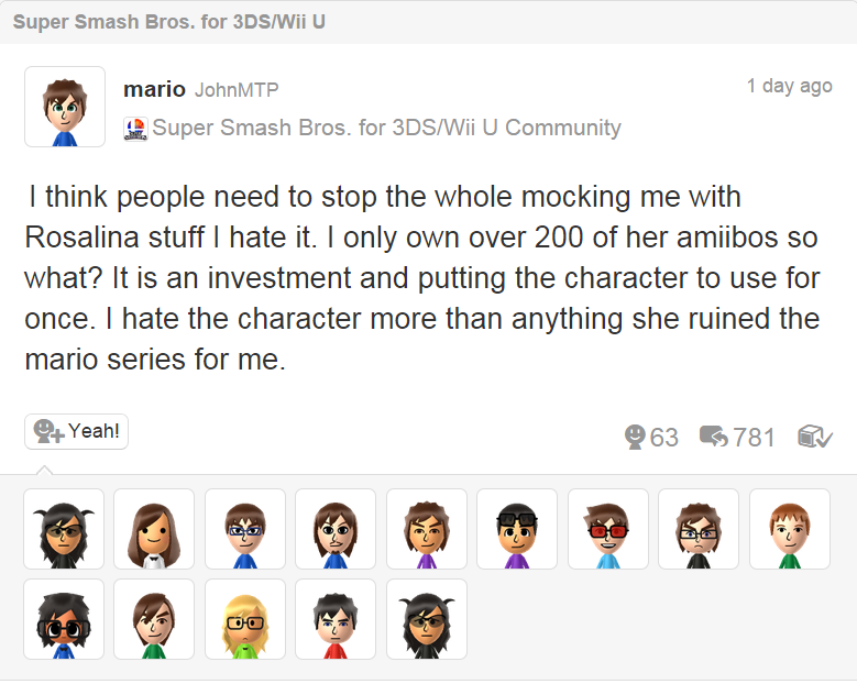 Yes, this guy's on Miiverse, and I'm glad to have shared my thoughts on ...