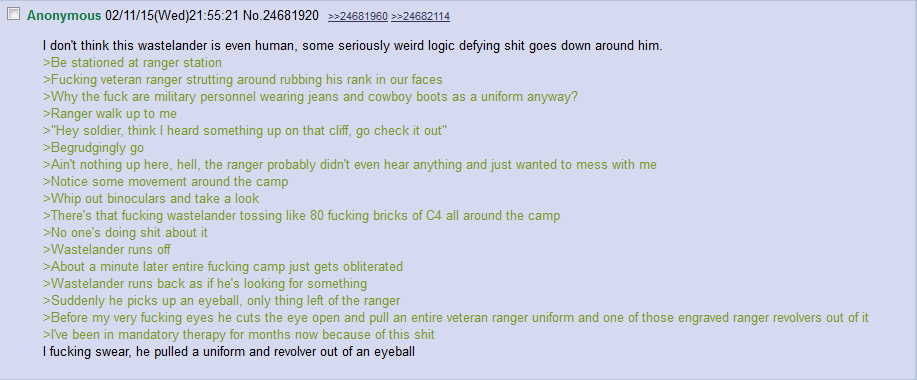 4chan witnesses the Courier at work. | Fallout | Know Your Meme
