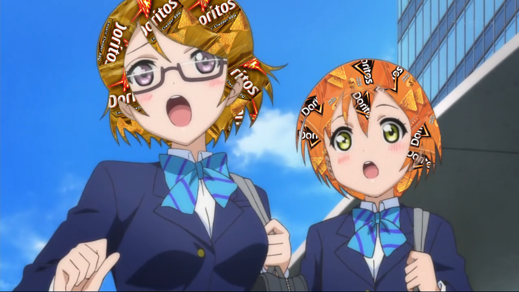Hanayo Koizumi + Rin Hoshizora Doritos Hair | Doritos Hair | Know Your Meme