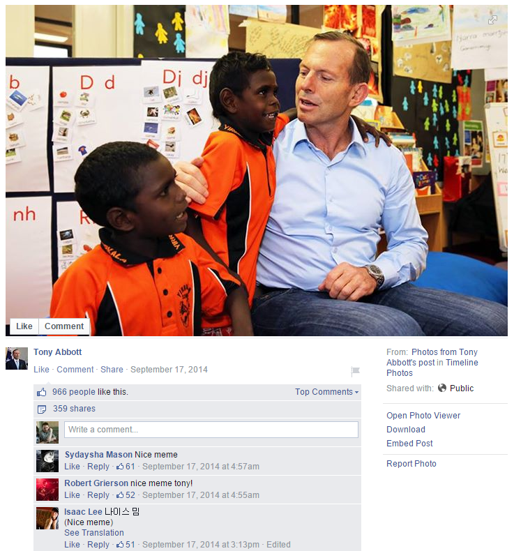 Tony Abbott Facebook Post | Nice Meme | Know Your Meme