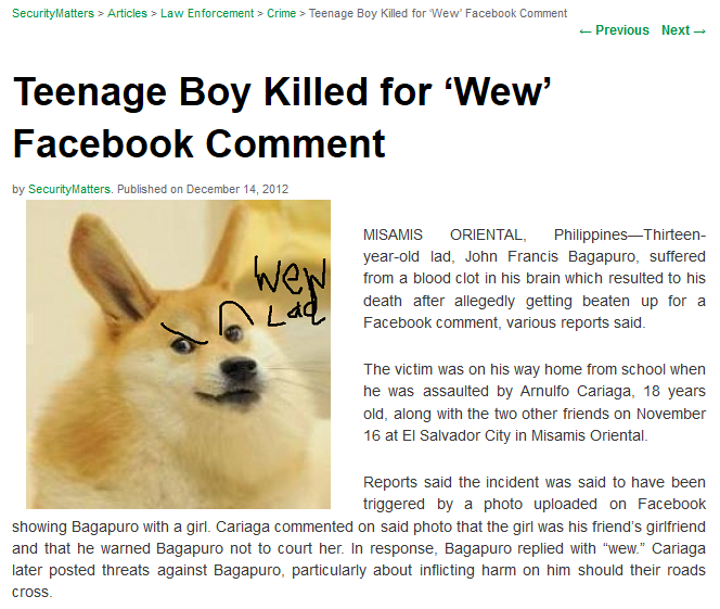 Teenage Boy Killed for "Wew" Facebook Comment | Wew Lad | Know Your Meme