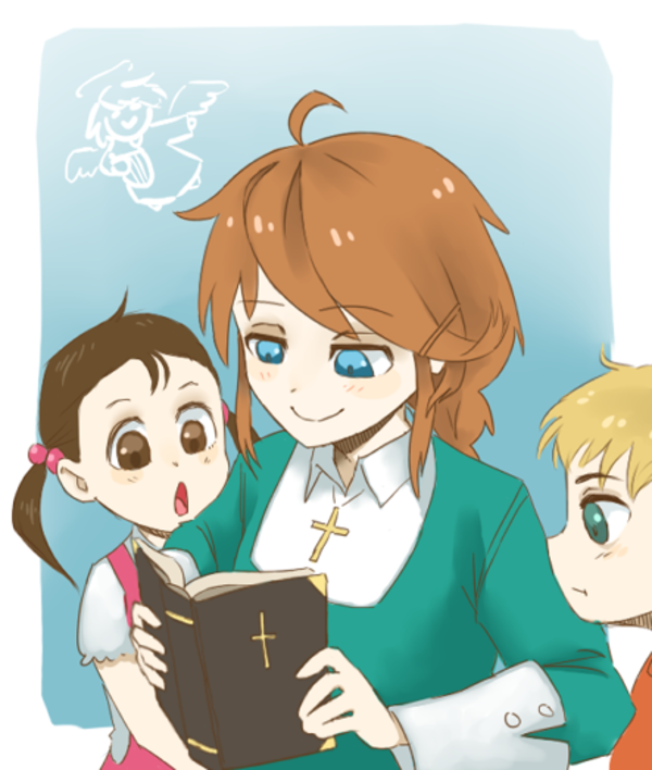 Christ-chan reading to the children. | Christ-chan | Know Your Meme