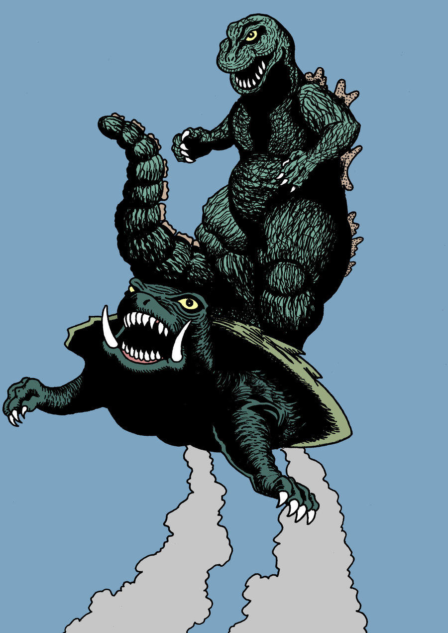 godzilla riding gamera | Gamera | Know Your Meme