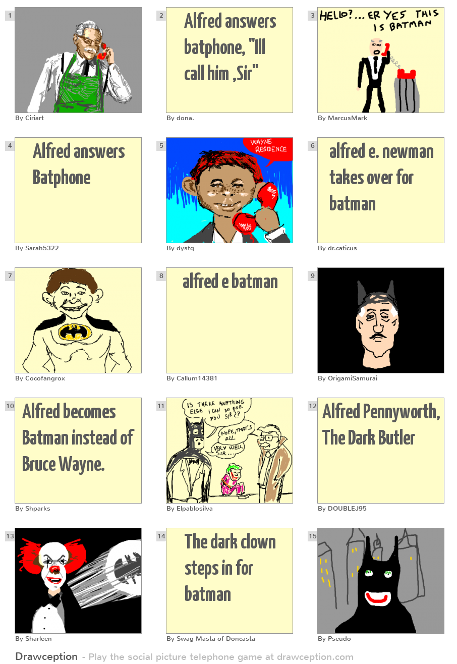 Alfred answering the bat phone | Drawception | Know Your Meme