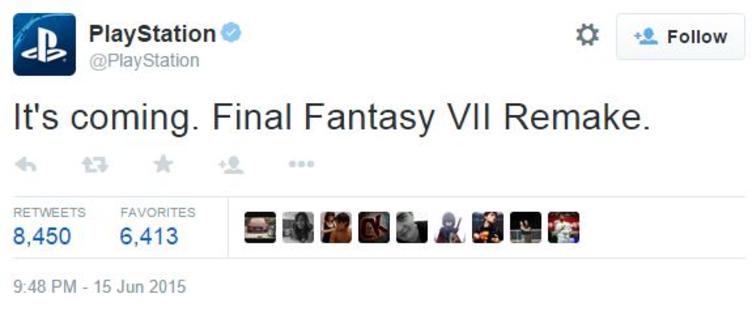 PlayStation's FFVII Remake Announcement Tweet | Final Fantasy VII ...