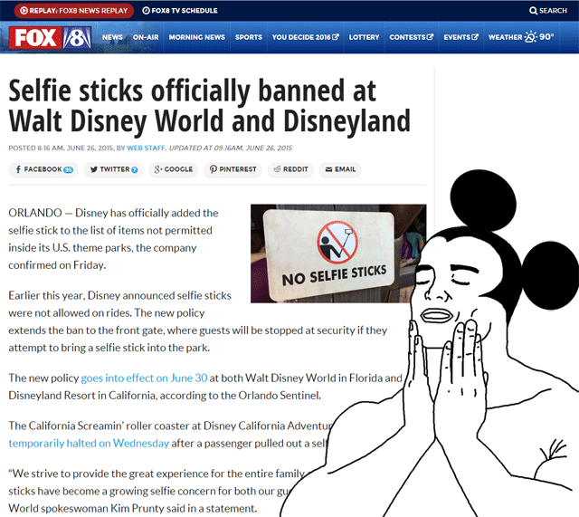 Disney bans selfie sticks | Selfie Stick | Know Your Meme