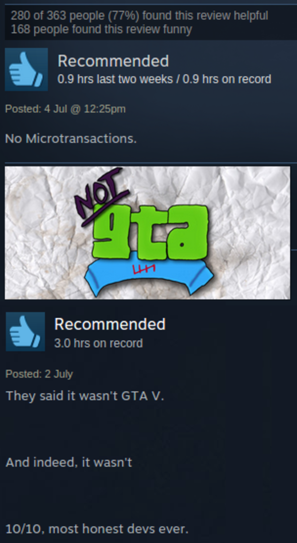 NotGTAV | Steam User Reviews | Know Your Meme