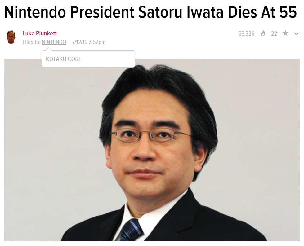 Satoru Iwata has died. | Satoru Iwata | Know Your Meme