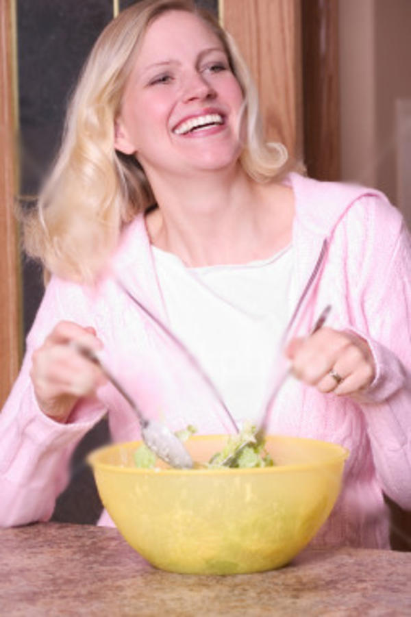 Woman Laughing Alone With Salad | Women Laughing Alone With Salad ...