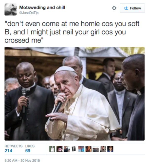 JussDaTip's tweet | Pope Bars | Know Your Meme