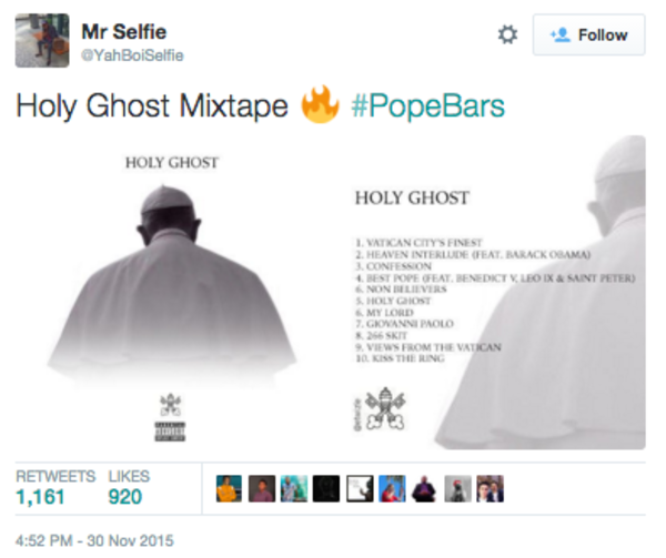 YahBoiSelfie's tweet | Pope Bars | Know Your Meme