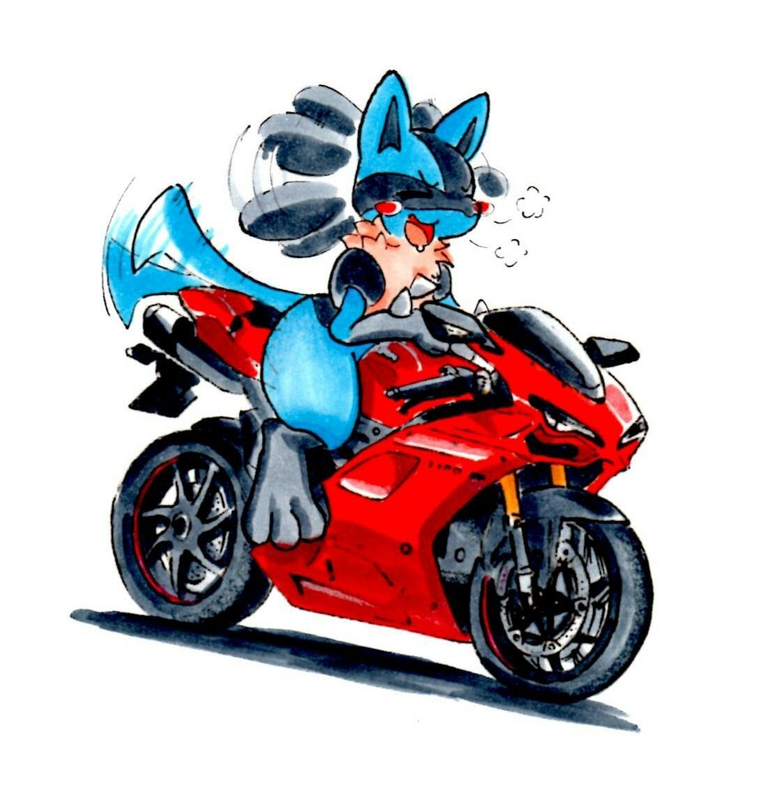 Lucario having fun riding a motorcycle. | Pokémon | Know Your Meme