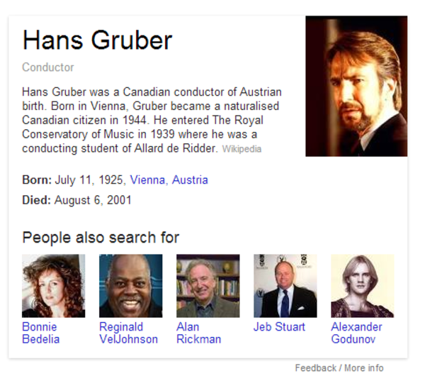 Hans Gruber (According to Google) | Alan Rickman | Know Your Meme
