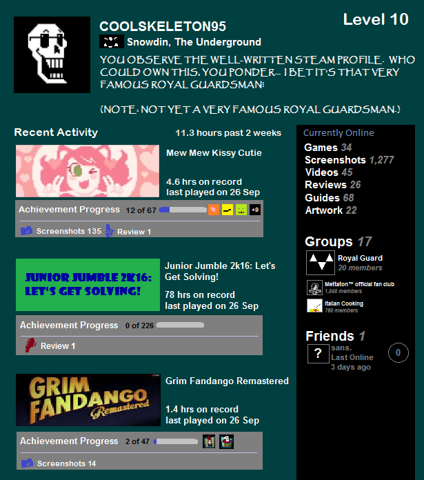 Papyrus's Steam Profile | Undertale | Know Your Meme