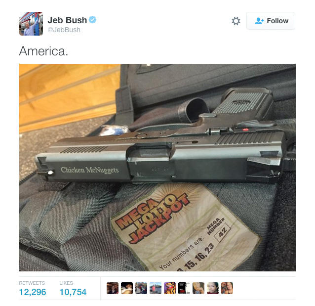 America | Jeb Bush's "America" Gun Tweet | Know Your Meme