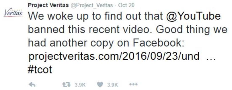YouTube Removal Tweet | Project Veritas | Know Your Meme