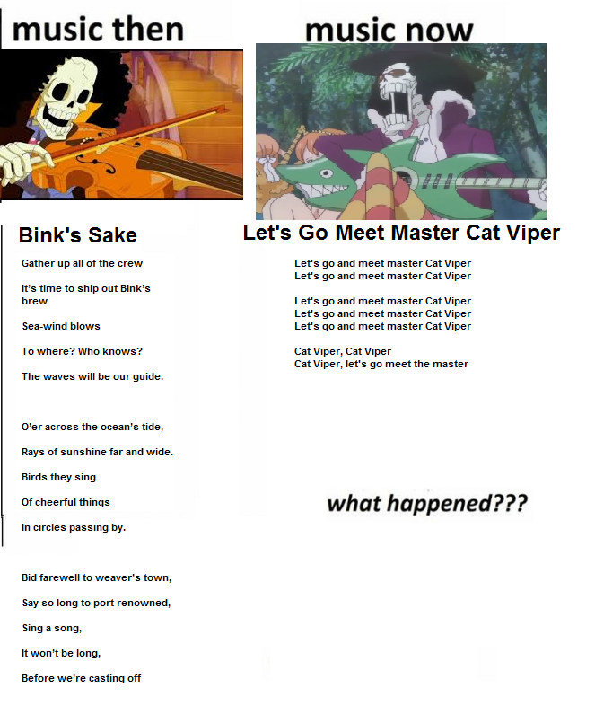 Brook's Music Then vs. Brook's Music Now. | One Piece | Know Your Meme