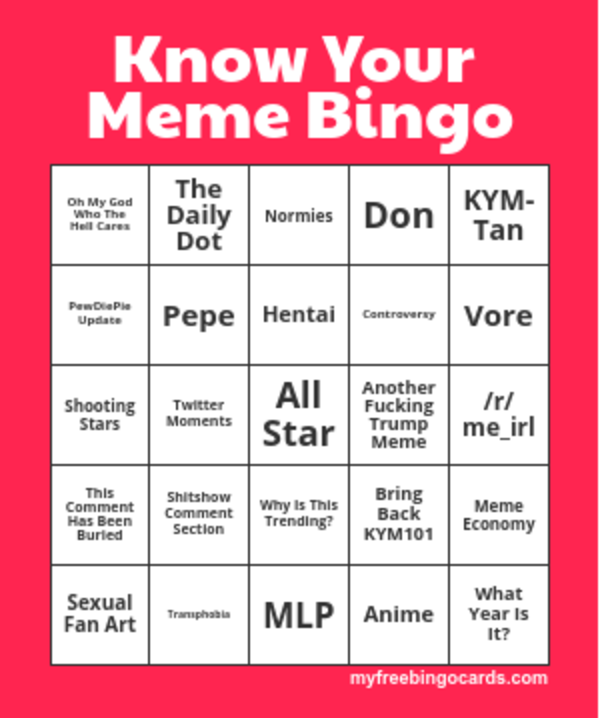 Full Card | Custom Bingo Cards | Know Your Meme