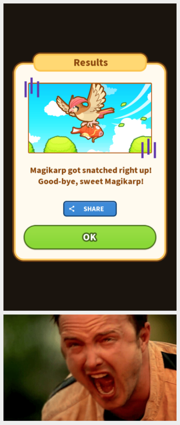 Magikarp got snatched right up! Good-bye, sweet Magikarp! | Aaron Paul ...