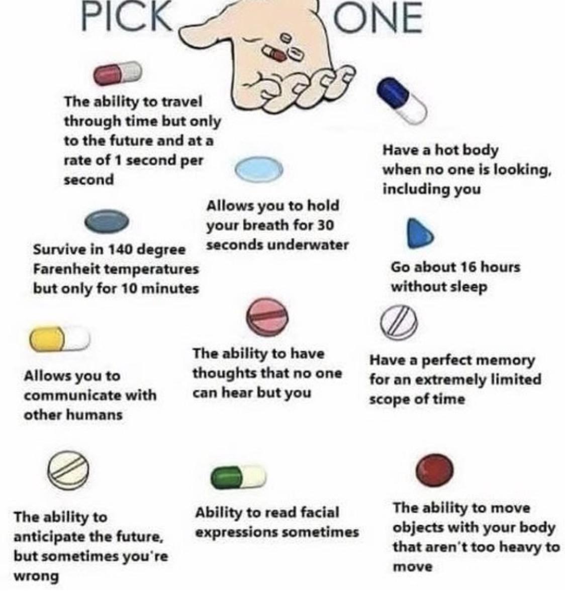 PICK ONE mostly ordinary ability | Choose One Pill | Know Your Meme
