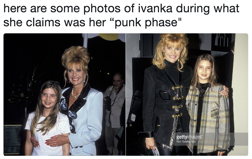 here are some photos of ivanka during what she claims was her “punk ...
