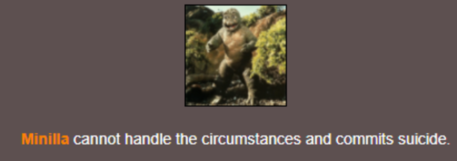 Minilla commits suicide | Hunger Games Simulator | Know Your Meme