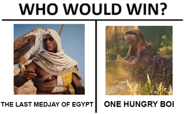 Bayek vs. a hungry hippo | Who Would Win? | Know Your Meme