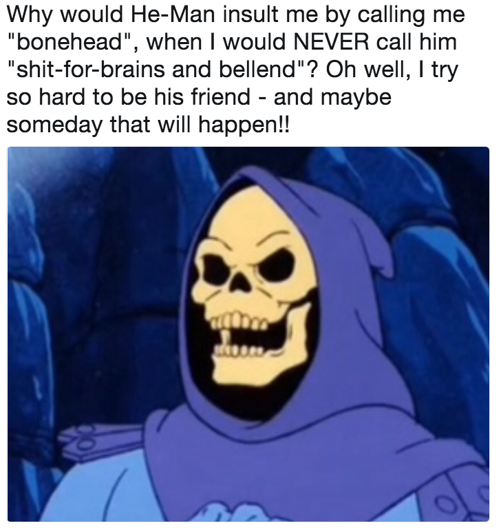 Why would He-Man insult me by calling me "bonehead", when I would NEVER ...