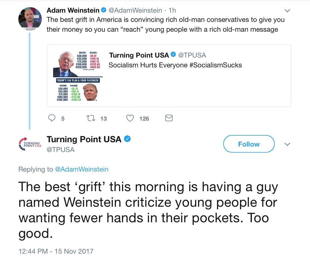 Hey weird, turns out the far-right mercenaries over at @TPUSA are also ...