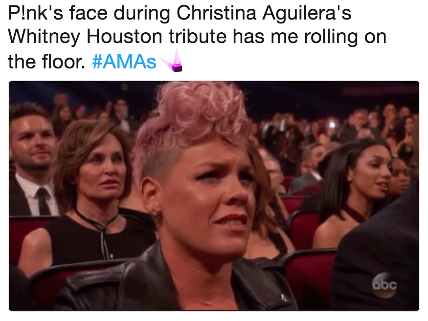 P!nk's face during Christina Aguilera's Whitney Houston tribute has me ...