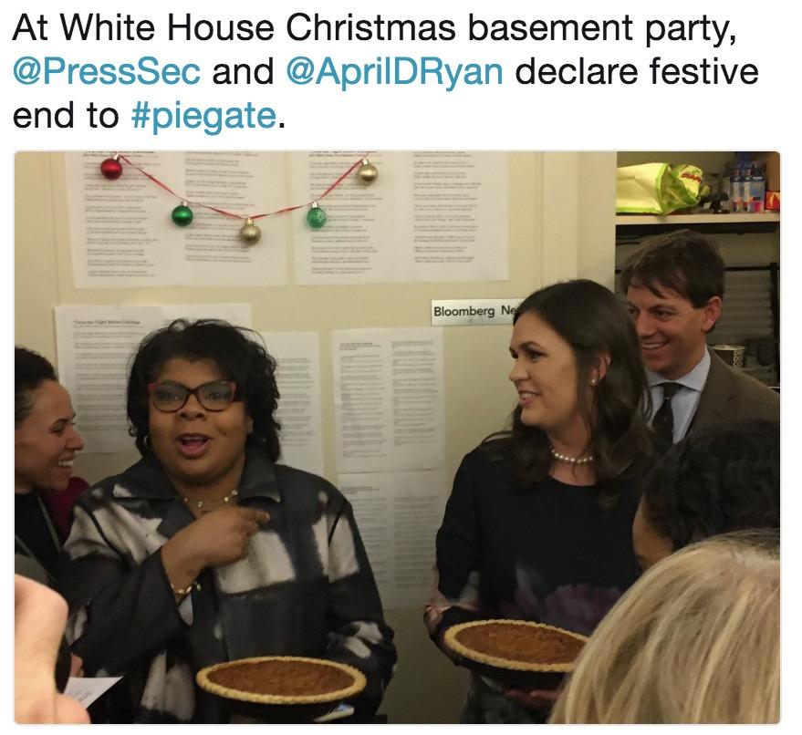 At White House Christmas basement party, @PressSec and @AprilDRyan ...