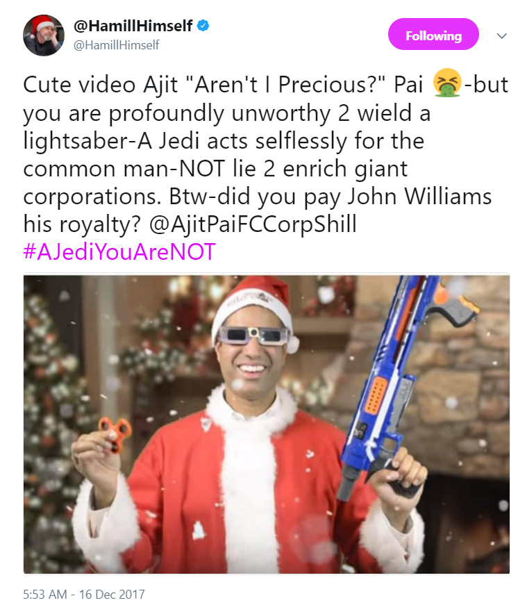 The Hamill said that Ajit Pai is unworthy to wield a lightsaber | Ajit ...