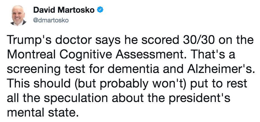 Trump's doctor says he scored 30/30 on the Montreal Cognitive ...