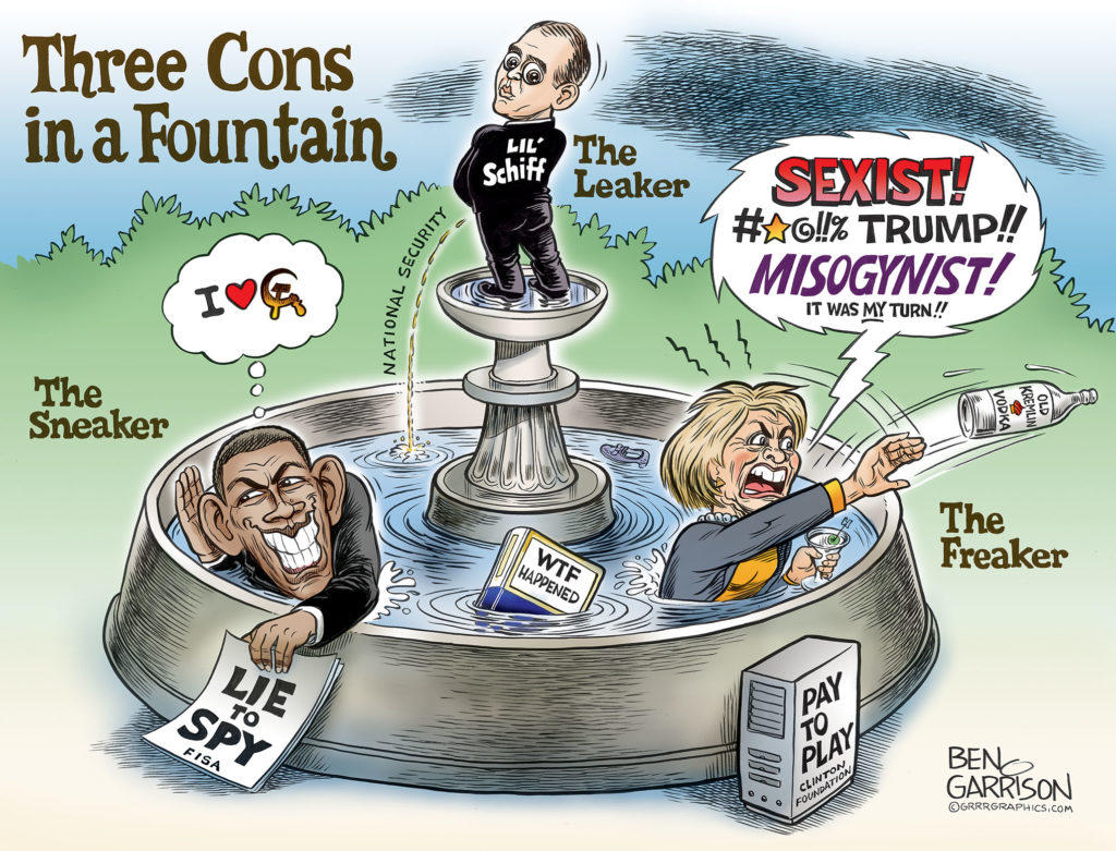 Three cons in a fountain | Ben Garrison | Know Your Meme