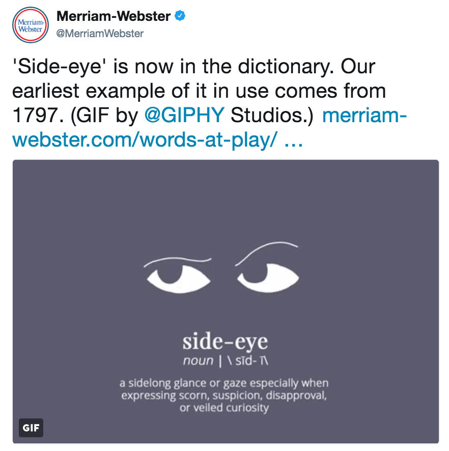 'Side-eye' is now in the dictionary. Our earliest example of it in use ...