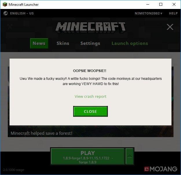 Minecraft error message | Oopsie Woopsie | Know Your Meme